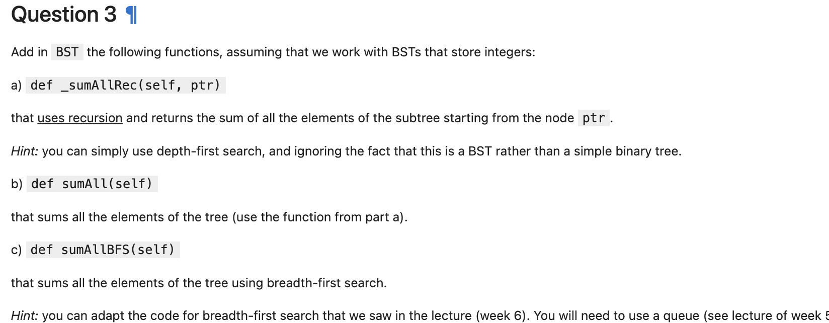 Solved Add in BST the following functions, assuming that we | Chegg.com