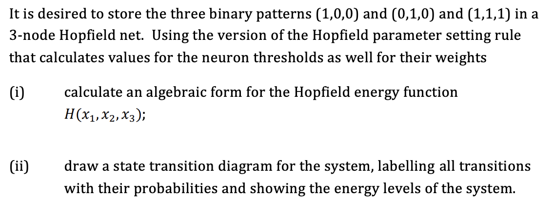 Solved It is desired to store the three binary patterns | Chegg.com