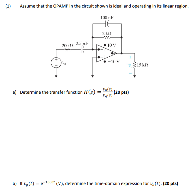 Solved (1) ﻿Assume that the OPAMP in the circuit shown is | Chegg.com