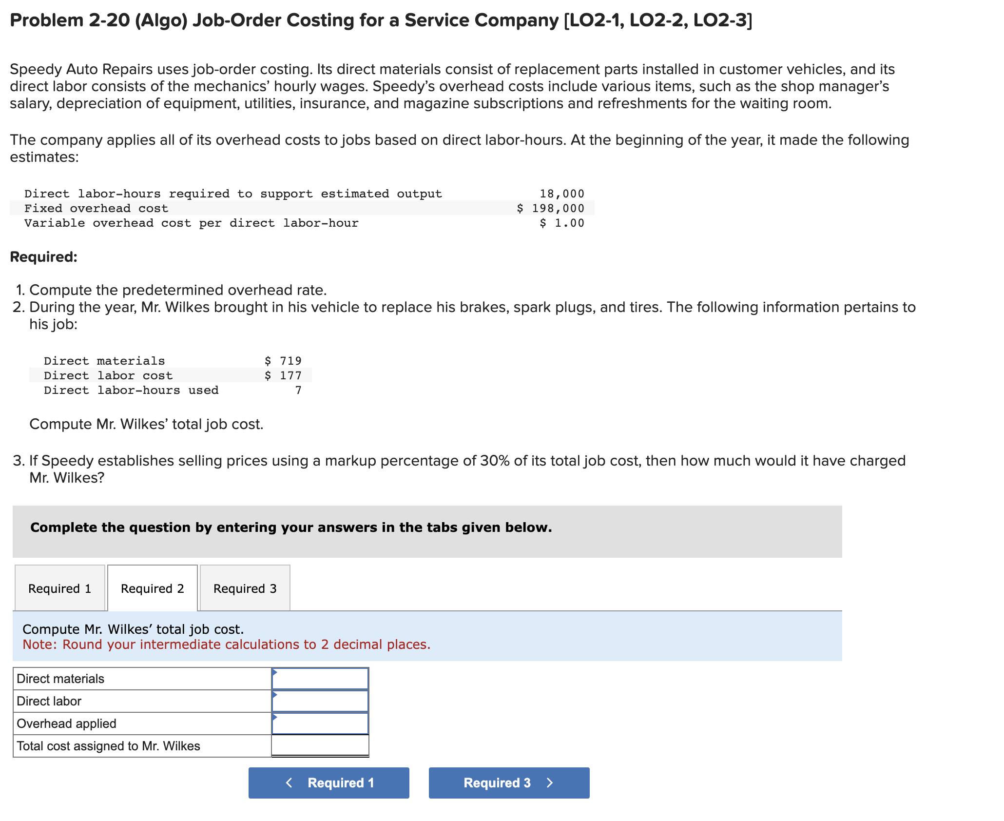 Solved Problem 2-20 (Algo) ﻿Job-Order Costing for a Service | Chegg.com