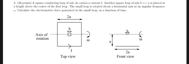 Solved 2. (20 points) A square conducting loop of side 2a | Chegg.com
