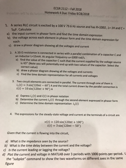 Solved ECGR 2112-Fall 2018 Homework 4 Due: Friday 9/28/2018 | Chegg.com