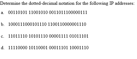 Solved Determine the dotted-decimal notation for the | Chegg.com