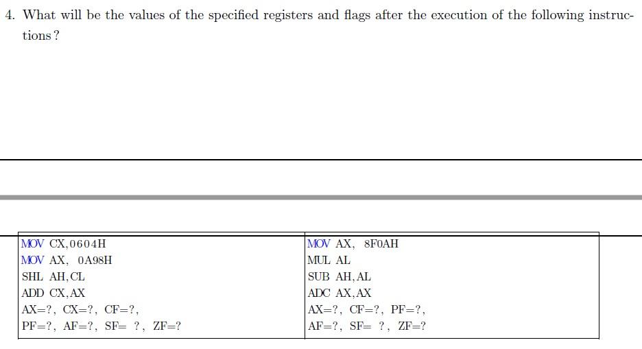 Solved 4. What will be the values of the specified registers | Chegg.com