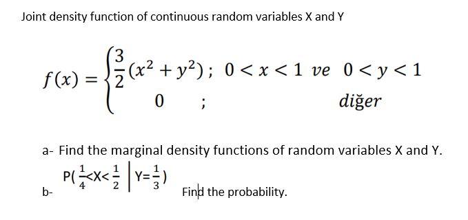 Solved Joint density function of continuous random variables | Chegg.com
