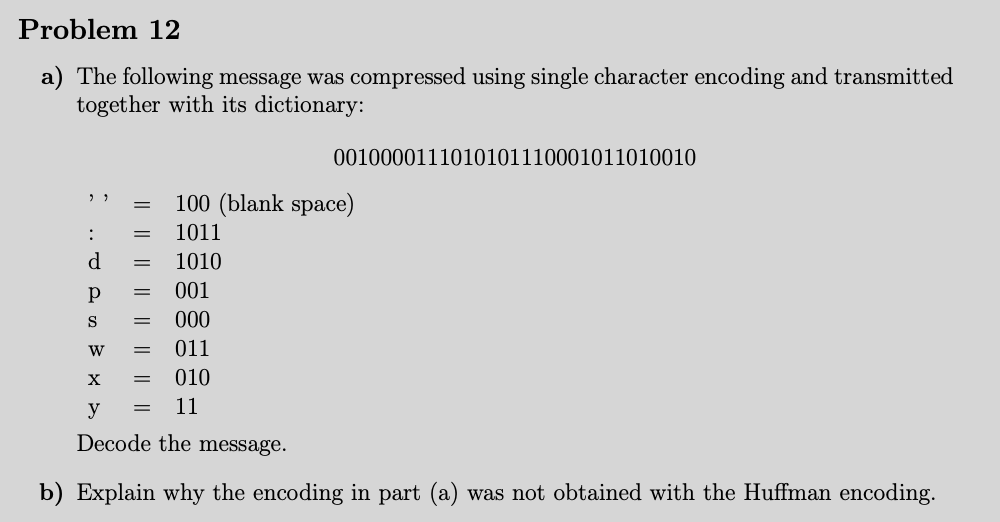 Solved Problem 12 a) The following message was compressed | Chegg.com