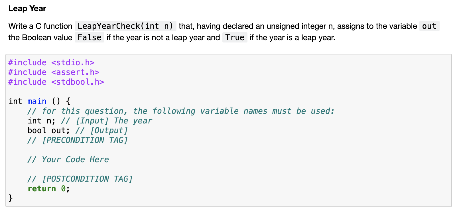 Solved Leap Year Write a C function LeapYearCheck(int n) | Chegg.com