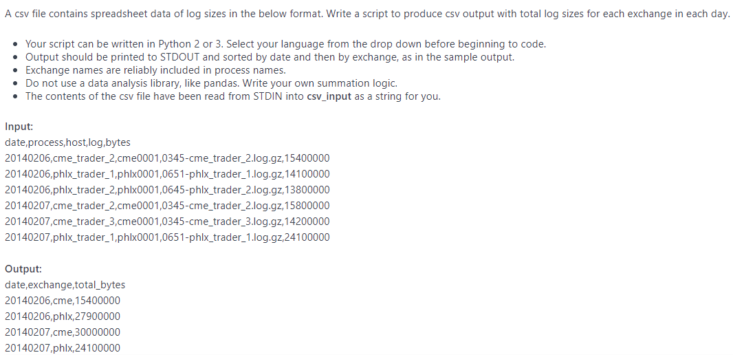 Solved A csv file contains spreadsheet data of log sizes in | Chegg.com