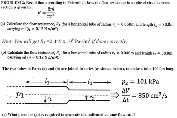Solved PROBLEM 2: Recall that according to Poiseuille's law, | Chegg.com