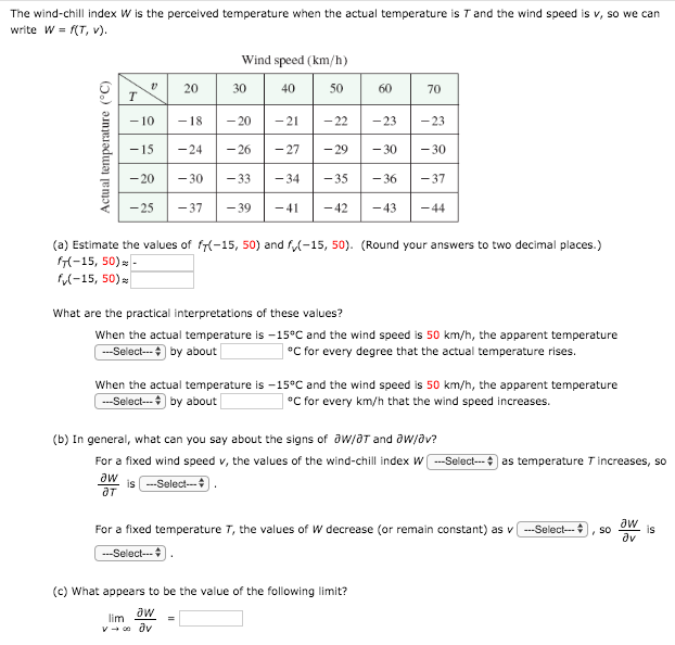 The wind-chill index W is the perceived temperature | Chegg.com