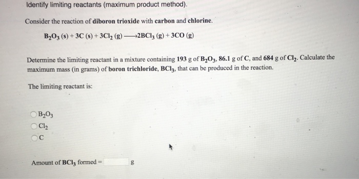 Solved Identify limiting reactants (mole ratio method). | Chegg.com