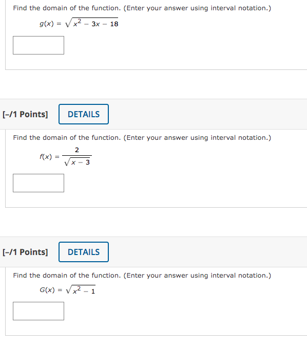 Solved Find the domain of the function. (Enter your answer | Chegg.com