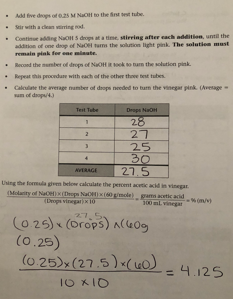 Solved How to find the percent acetic acid in vinegar, using | Chegg.com