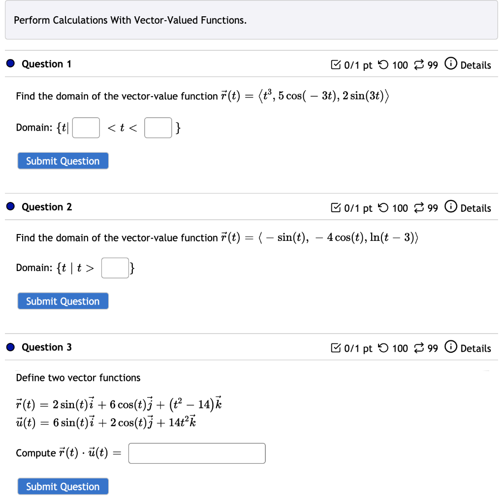 Solved Perform Calculations With Vector-Valued Functions. | Chegg.com