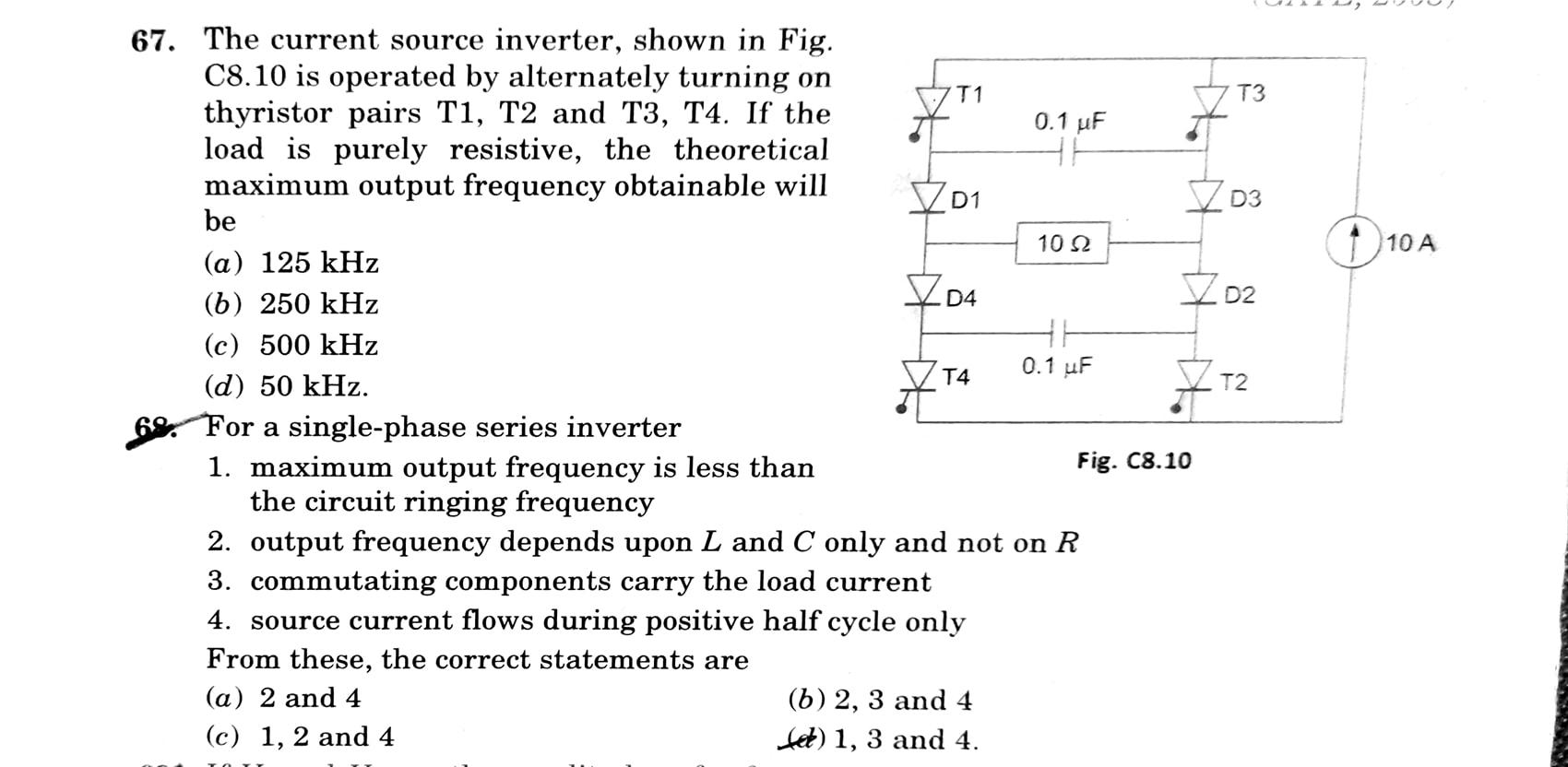 Solved 67. The current source inverter, shown in Fig. C8.10 | Chegg.com