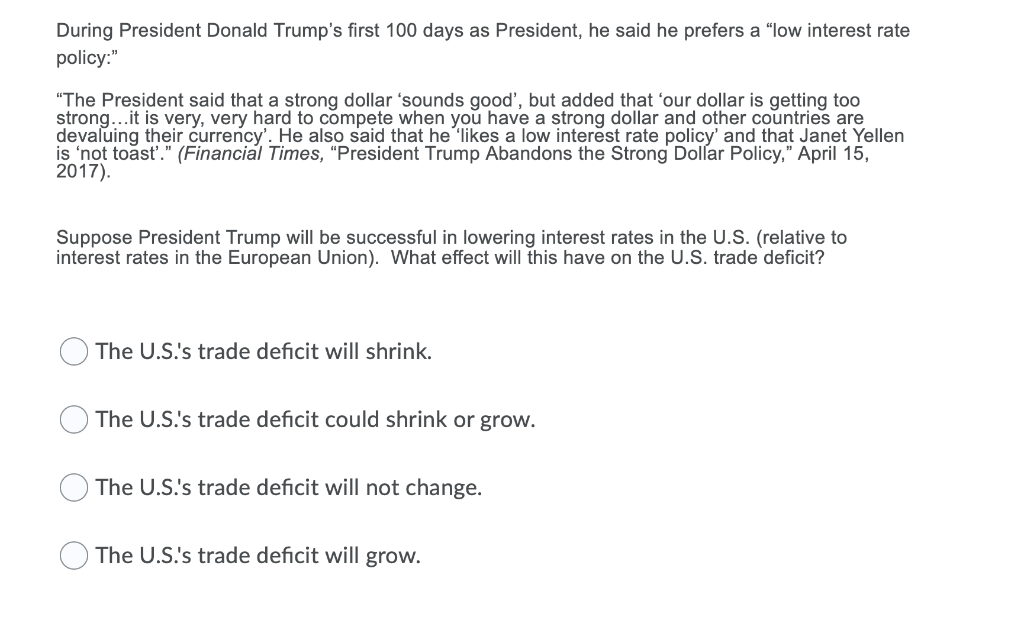 Solved During President Donald Trump's first 100 days as | Chegg.com