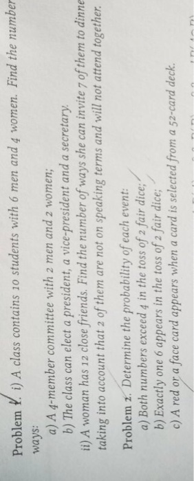 Solved Problem ways: i) A class contains 10 students with 6 | Chegg.com