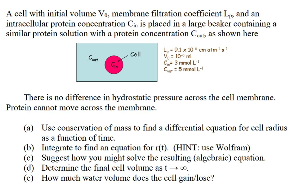 A cell with initial volume Vo, membrane filtration | Chegg.com