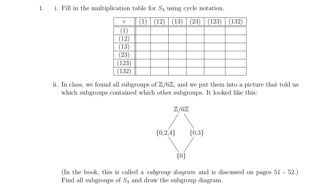 Solved 1 I Fill In The Multiplication Table For S3 Using 
