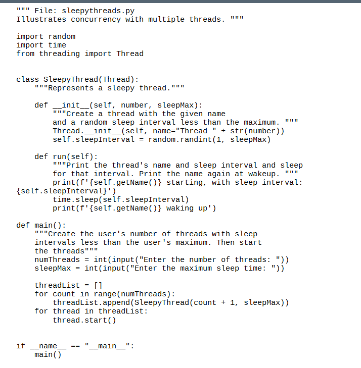 Solved 1.Modify sleepythreads.py and compute elapsed time | Chegg.com
