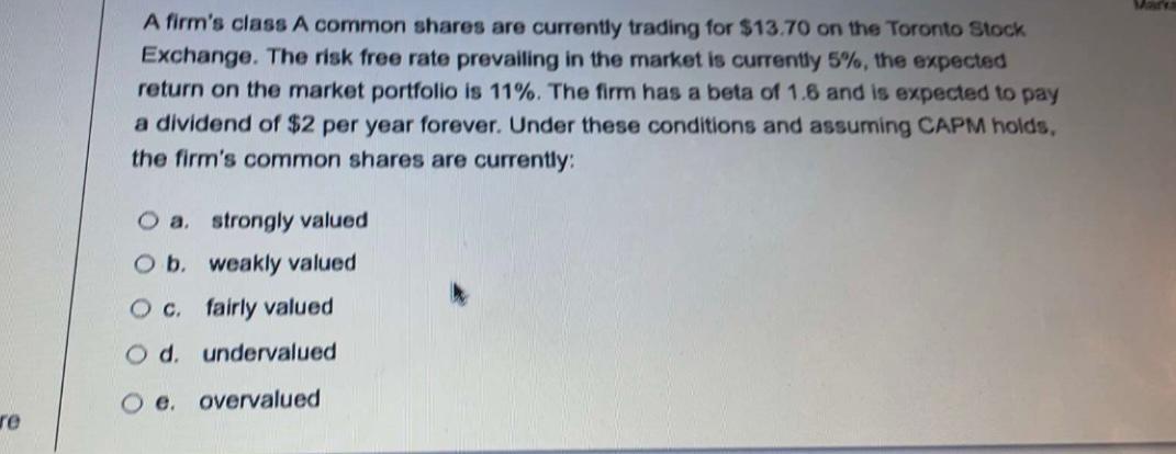 Solved A firm's class A common shares are currently trading | Chegg.com