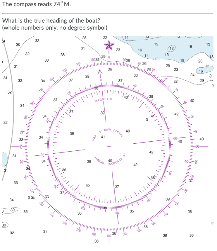 Solved The compass reads 74° M. What is the true heading of | Chegg.com