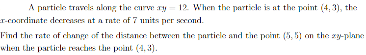 [Solved]: A particle travels along the curve xy=12. When th