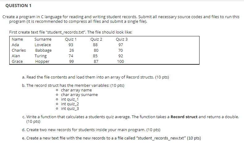 Solved QUESTION 1 Create a program in Clanguage for reading | Chegg.com