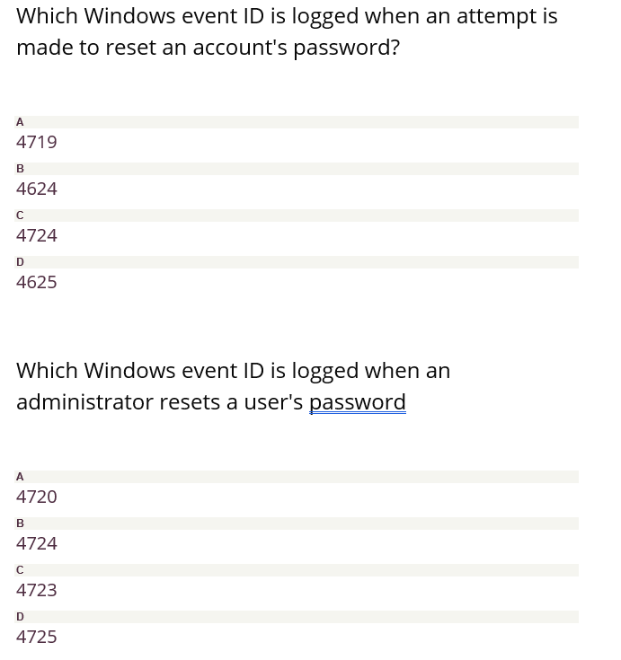 Solved Which Windows event ID is logged when an attempt is | Chegg.com