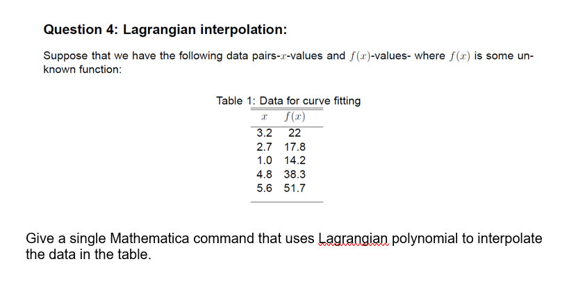 Solved Question 4: Lagrangian interpolation: Suppose that we | Chegg.com