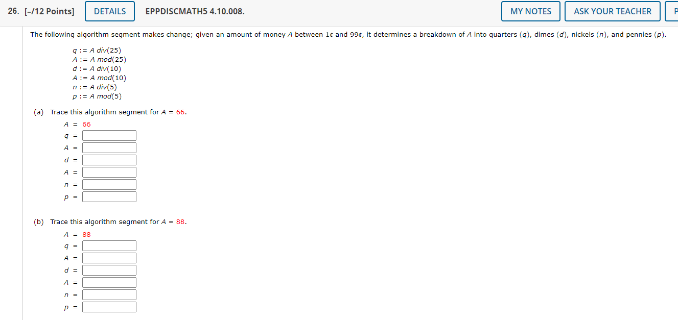 Solved 26. [-/12 Points] DETAILS EPPDISCMATH5 4.10.008. MY | Chegg.com