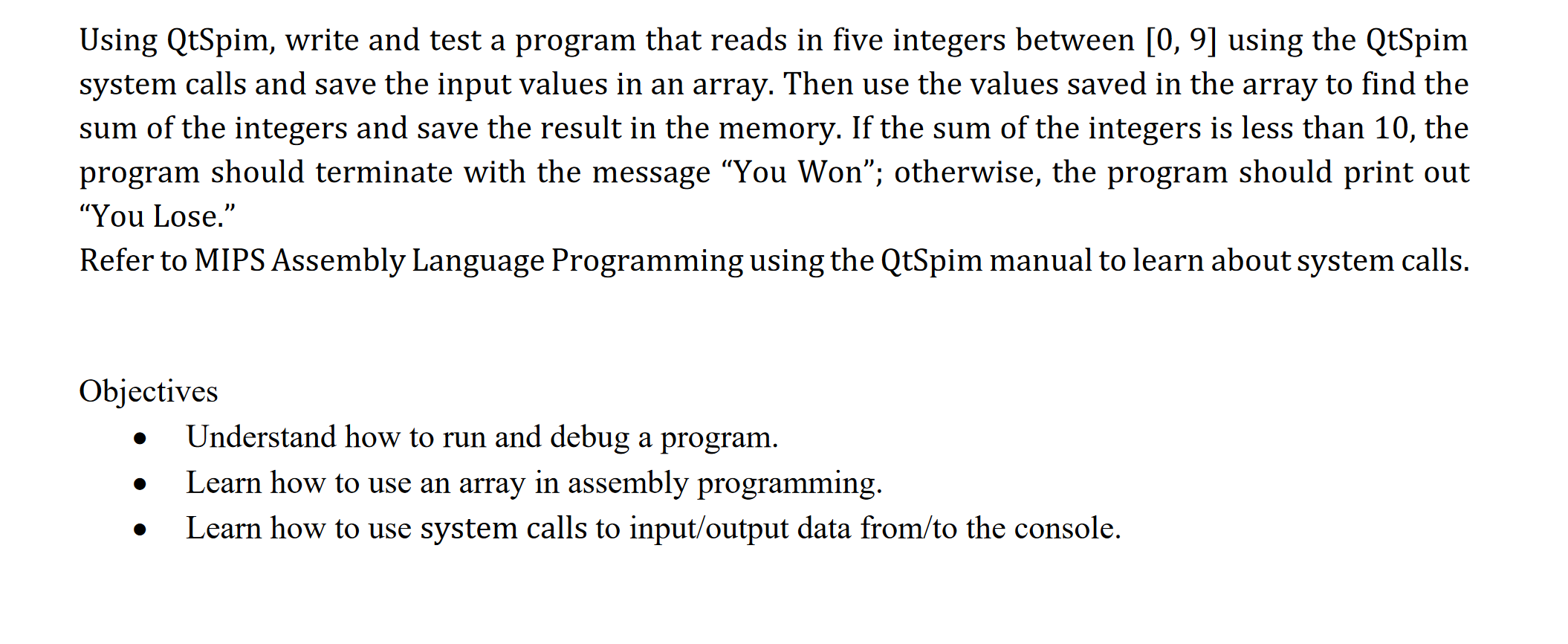 Solved Using QtSpim, write and test a program that reads in | Chegg.com