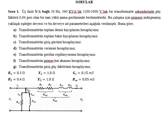 faktörü 0,94 geri olan bir tam yükü anma geriliminde | Chegg.com