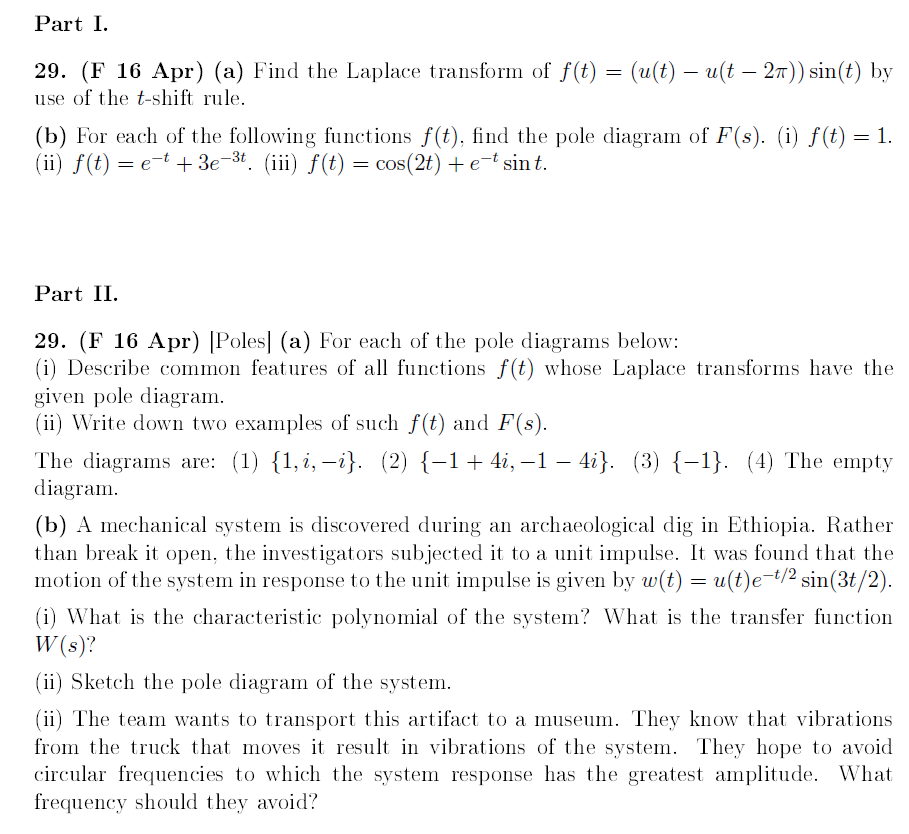 Solved Part I. 29. (F 16 Apr) (a) Find the Laplace transform | Chegg.com