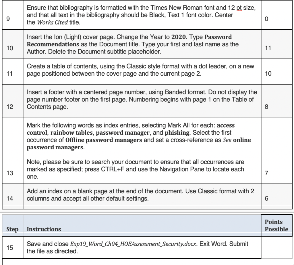Solved Step Instructions Points Possible Start Word. | Chegg.com