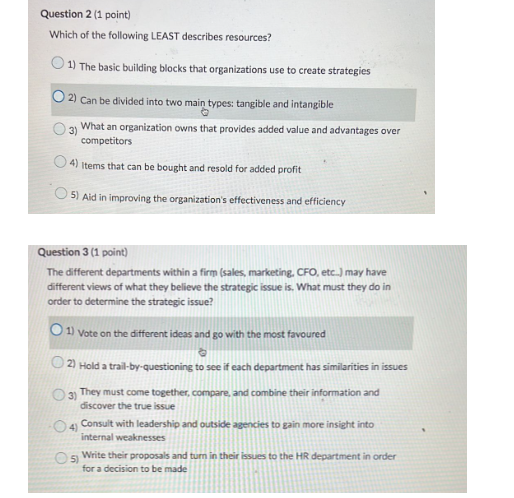 Solved Question 2 (1 point) Which of the following LEAST | Chegg.com