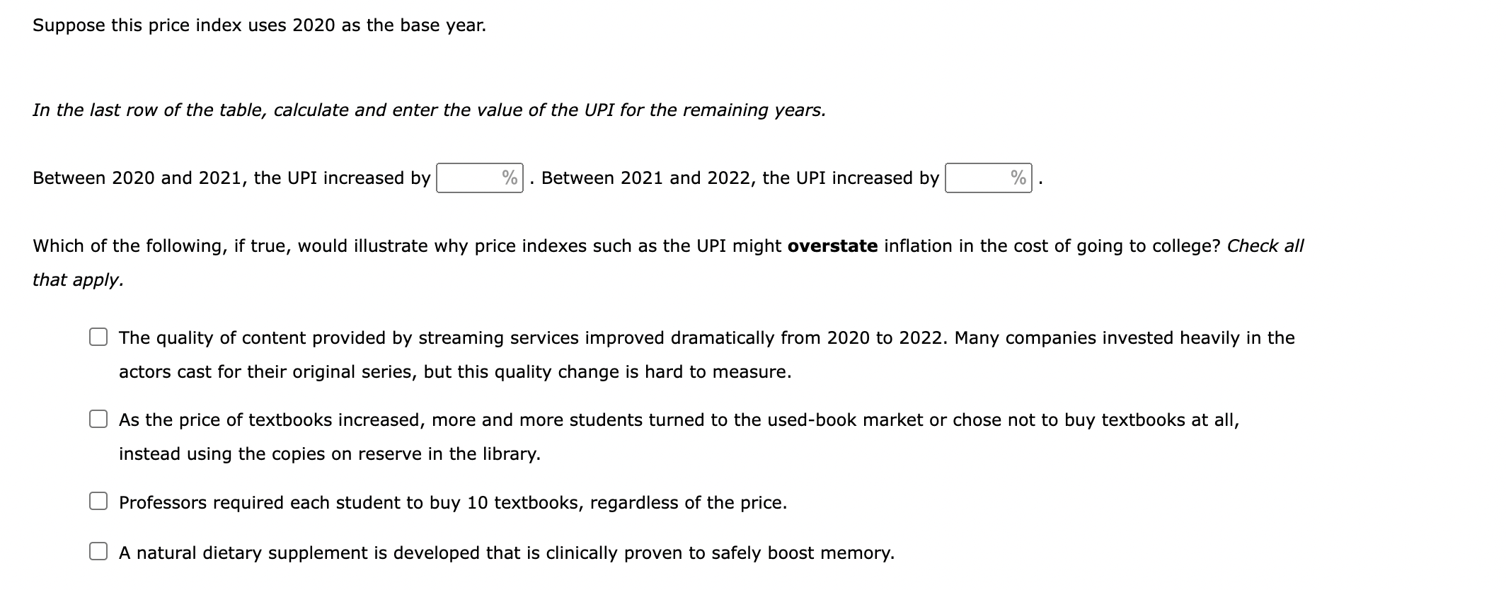 Solved 1. Calculating inflation using a simple price index | Chegg.com