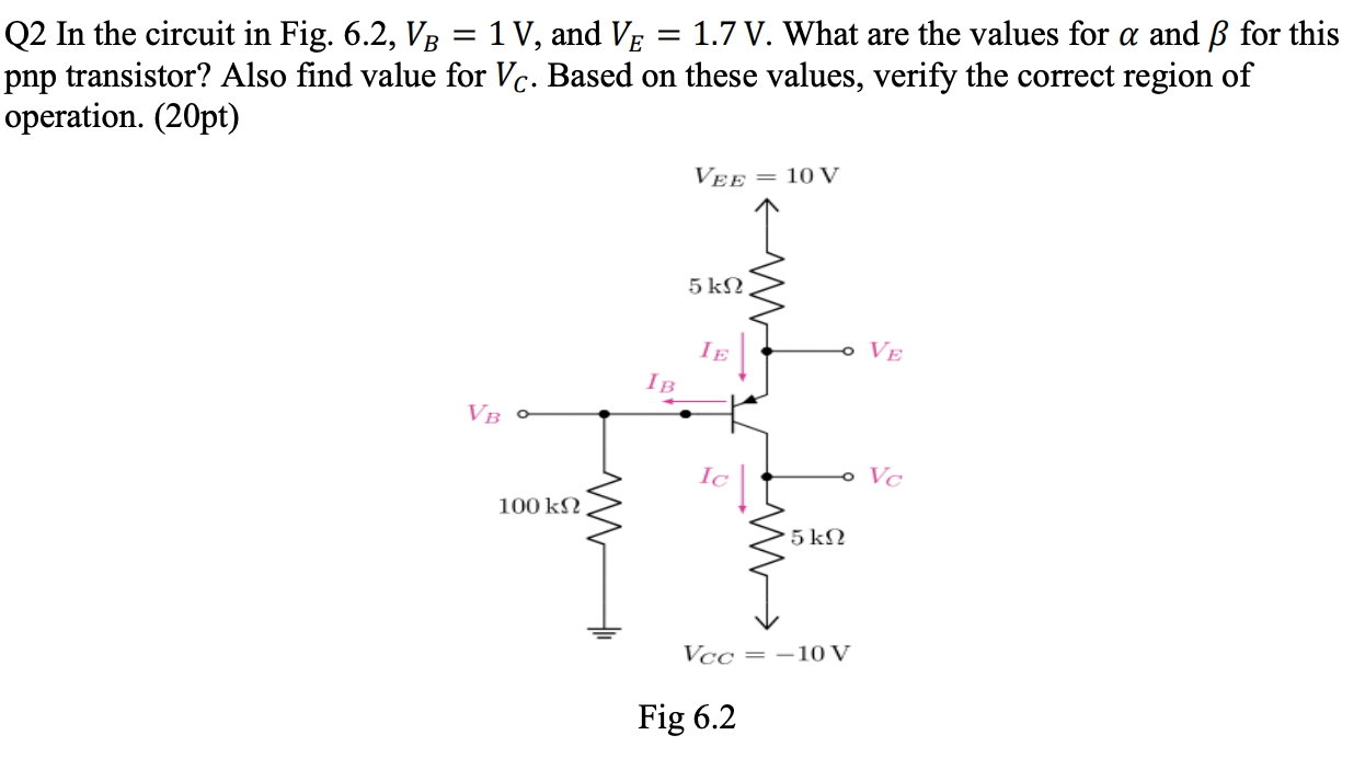 Solved Q2 ﻿In the circuit in Fig. 6.2,VB=1V, ﻿and VE=1.7V. | Chegg.com