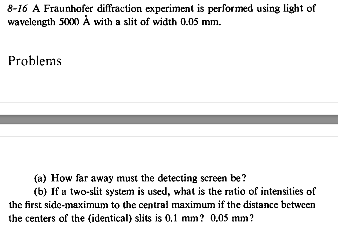 Solved 8-16 A Fraunhofer diffraction experiment is performed | Chegg.com