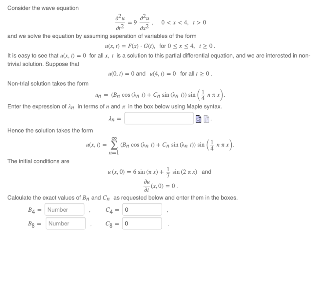 Solved Consider the wave equation ∂2u∂t2= 9 ∂2u∂x2 , | Chegg.com Solved Consider the wave equation ∂2u∂t2= 9 ∂2u∂x2 , | Chegg.com
