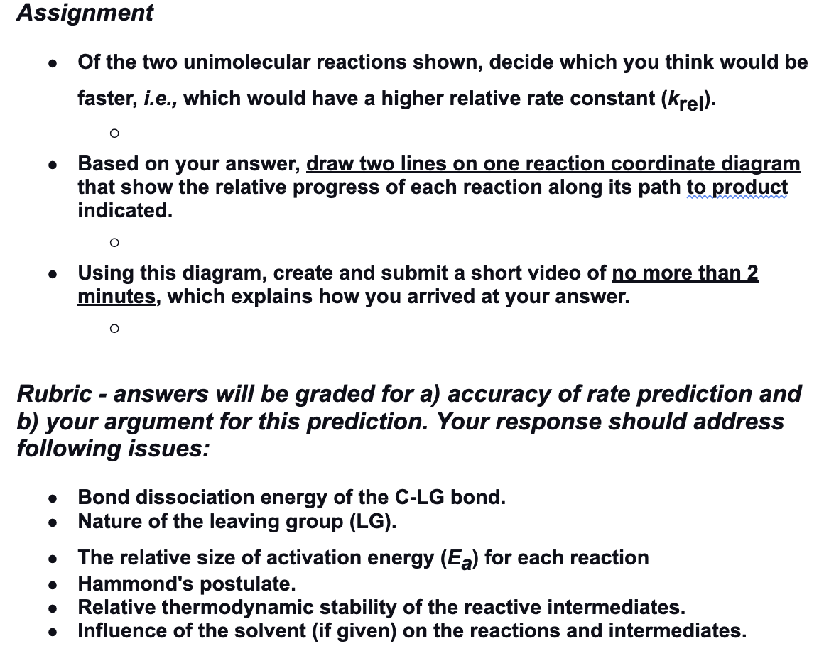 Solved Assignment Of the two unimolecular reactions shown, | Chegg.com