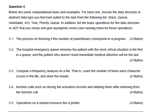 Solved Question 3 Below are some computational tasks and | Chegg.com