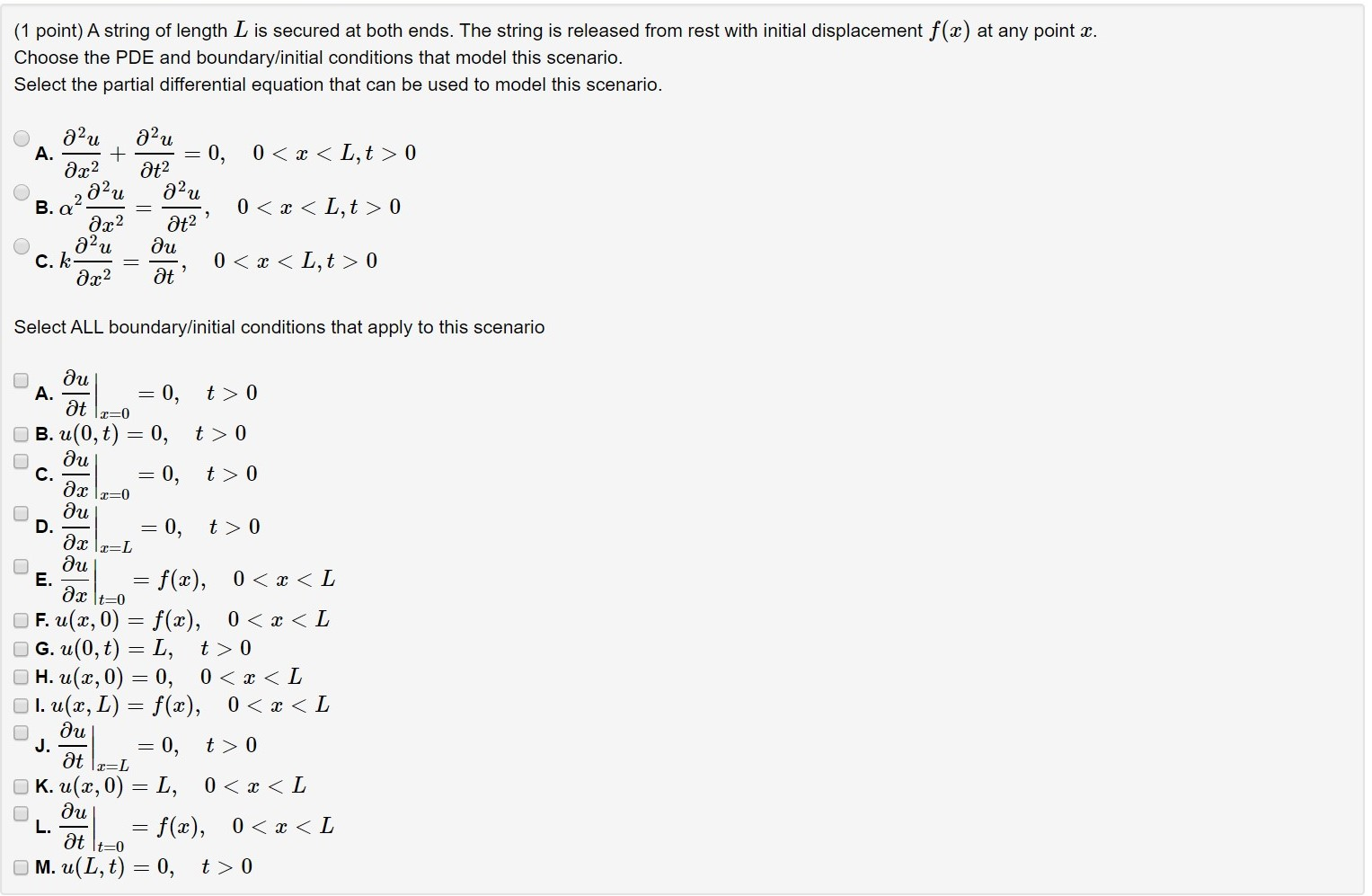Solved (1 point) A string of length L is secured at both | Chegg.com