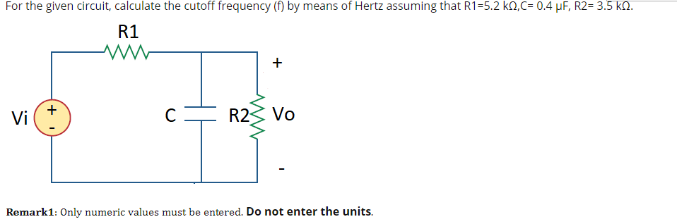 Solved For the given circuit, calculate the cutoff frequency | Chegg.com