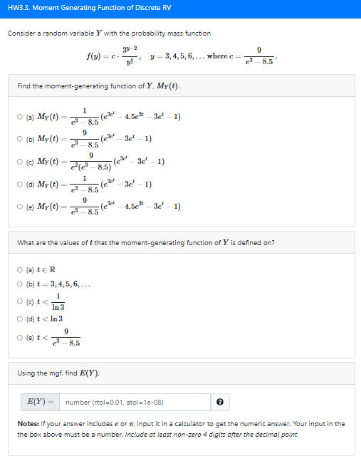 Solved HW3.3. Moment Generating Function of Discrete RV | Chegg.com