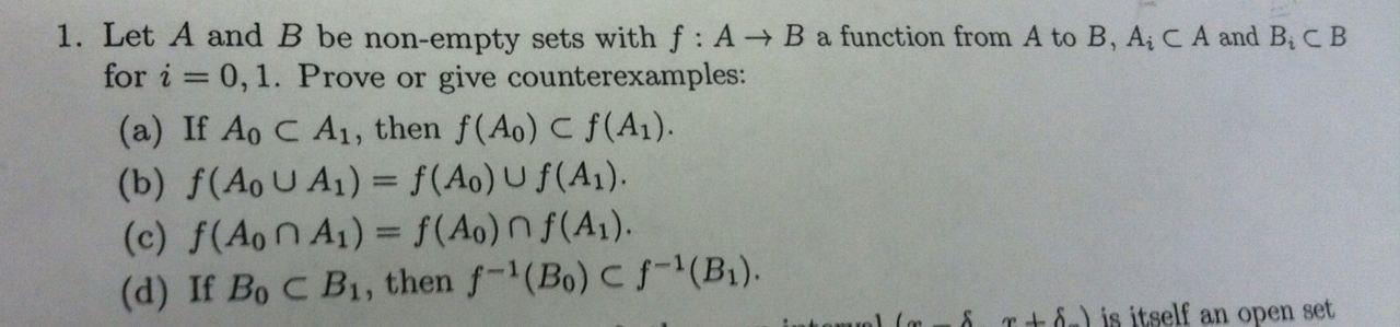 Solved 1 Let A And B Be Non Empty Sets With F A B A 