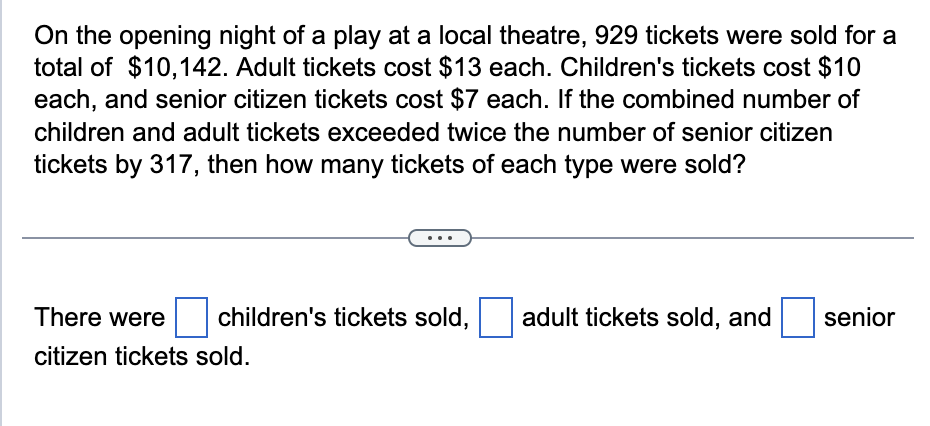 Solved On the opening night of a play at a local theatre, | Chegg.com