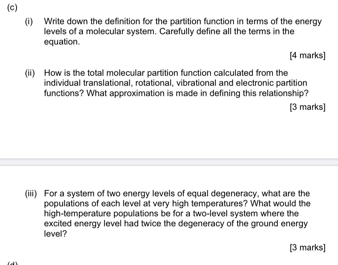 (c) (i) Write down the definition for the partition | Chegg.com