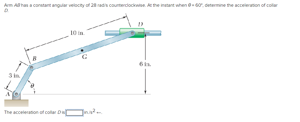 Solved Arm AB has a constant angular velocity of 28 rad/s | Chegg.com