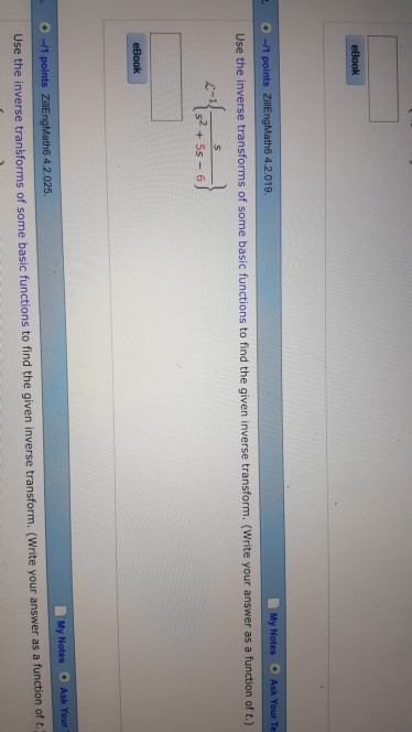 Solved My Notes O Ask Your Te Use The Inverse Transforms Of